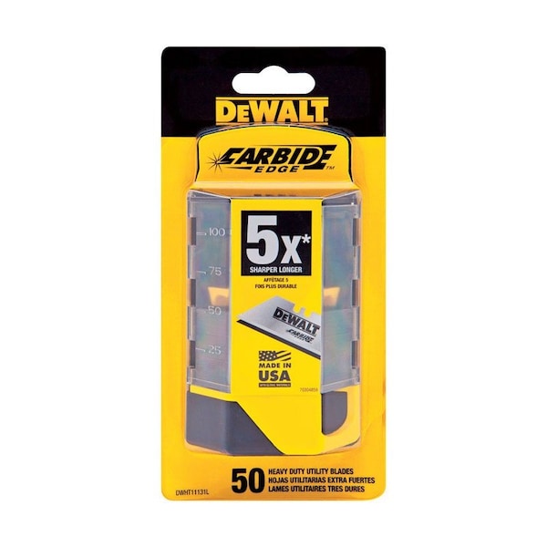 Stanley DeWalt Carbide Edge Steel Heavy Duty Utility Blade 2-1/2 in. L 50 pc DWHT11131L | Zoro